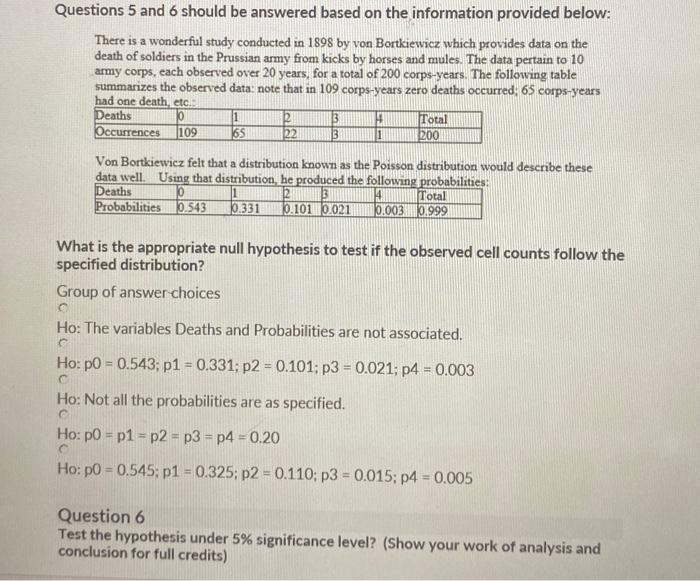 Solved Questions 5 and 6 should be answered based on the | Chegg.com