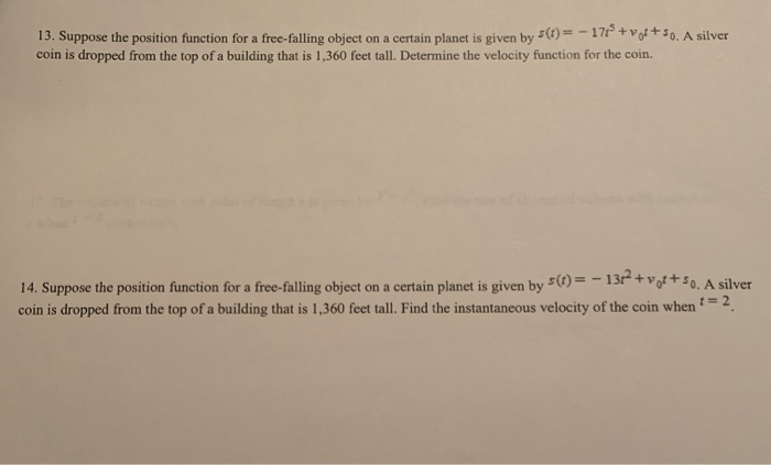 Solved 13. Suppose the position function for a free-falling | Chegg.com