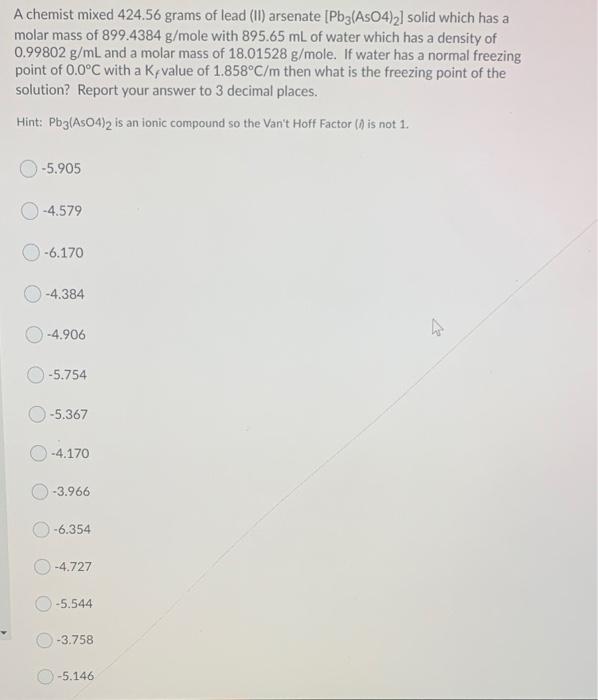Solved A chemist mixed 424.56 grams of lead (II) arsenate | Chegg.com