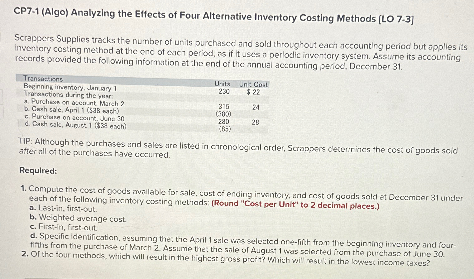 Solved CP7-1 (Algo) ﻿Analyzing the Effects of Four | Chegg.com