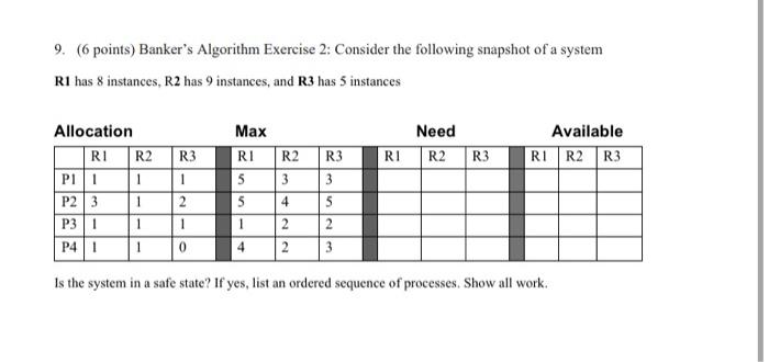 Solved 8. (6 points) Banker's Algorithm Exercise 1: Consider | Chegg.com