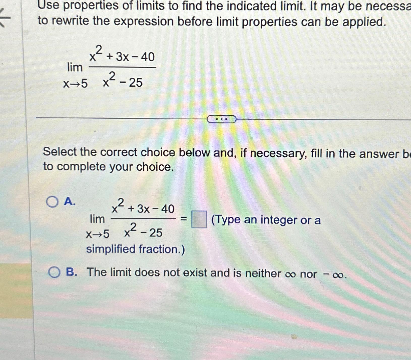 Solved Use properties of limits to find the indicated limit. | Chegg.com