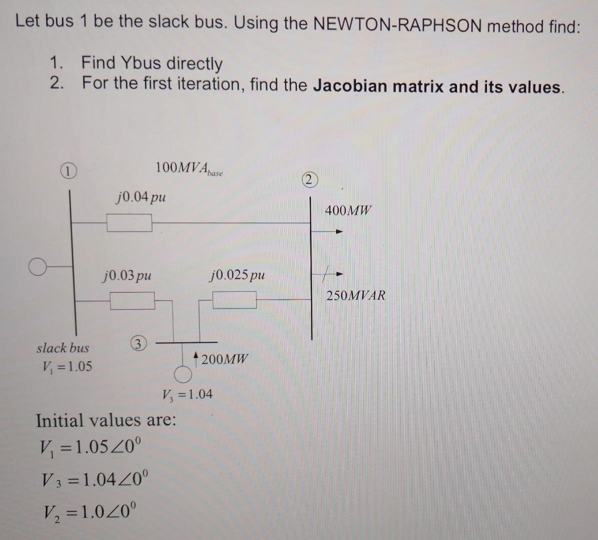 Solved Let bus 1 be the slack bus. Using the NEWTON-RAPHSON | Chegg.com