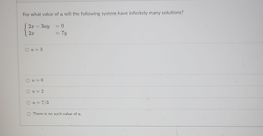 Solved For what value of a will the following system have | Chegg.com
