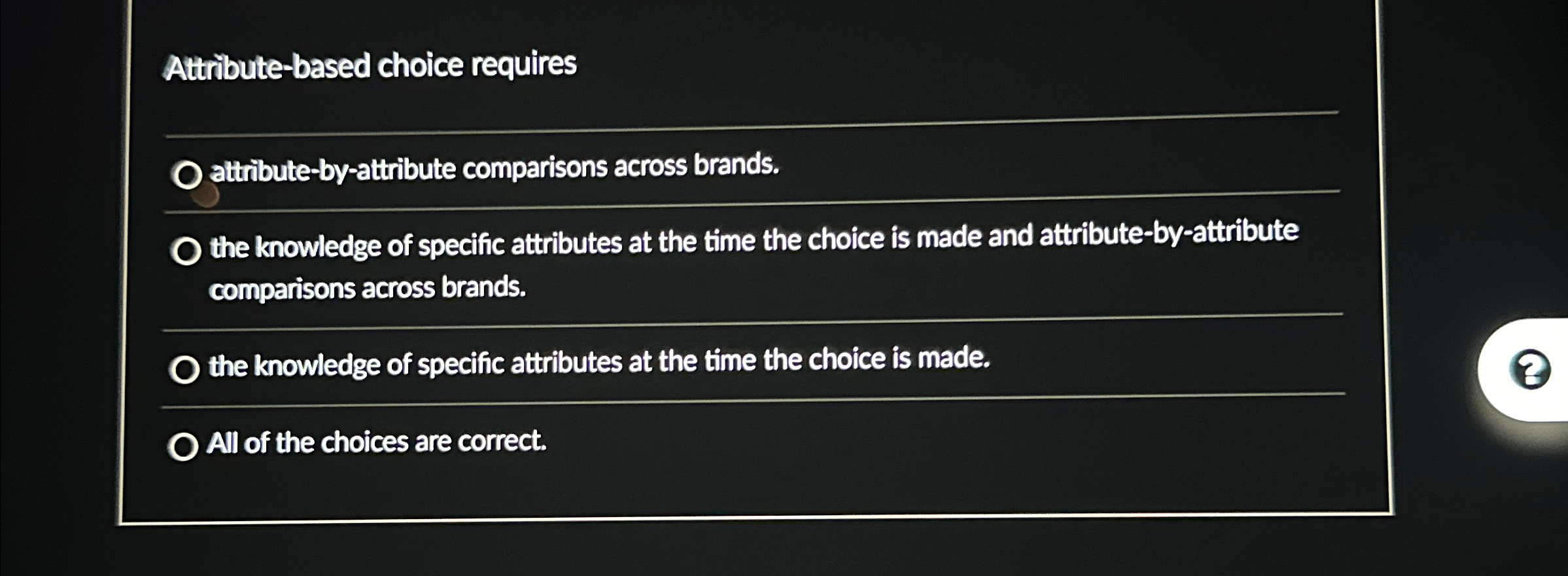 Solved Attribute-based choice requiresaltribute-by-attribute | Chegg.com