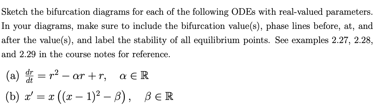 Solved Sketch the bifurcation diagrams for each of the | Chegg.com