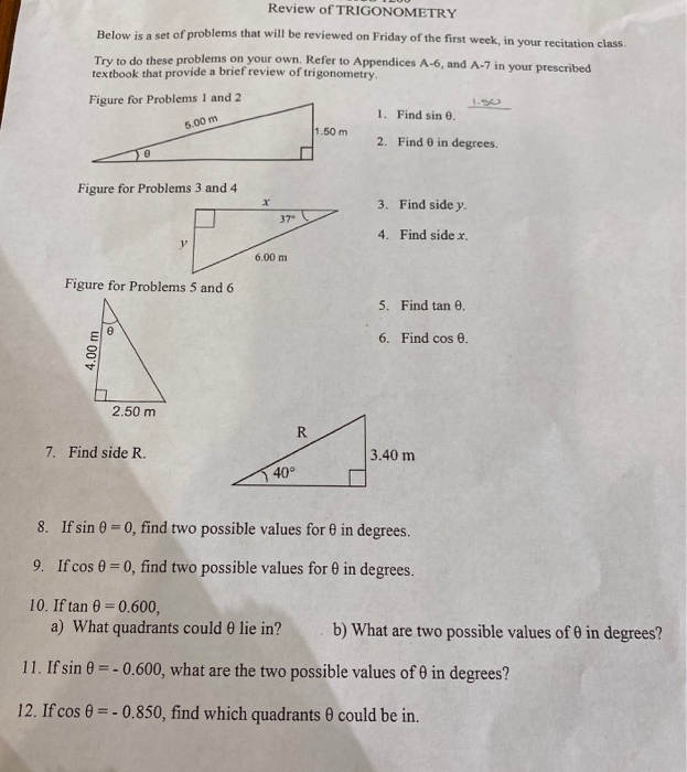 Solved Review of TRIGONOMETRY Below is a set of problems | Chegg.com