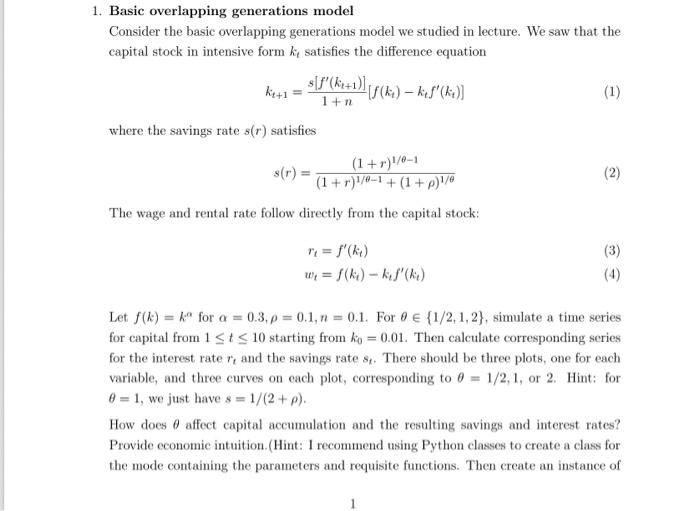 Solved 1 Basic Overlapping Generations Model Consider The