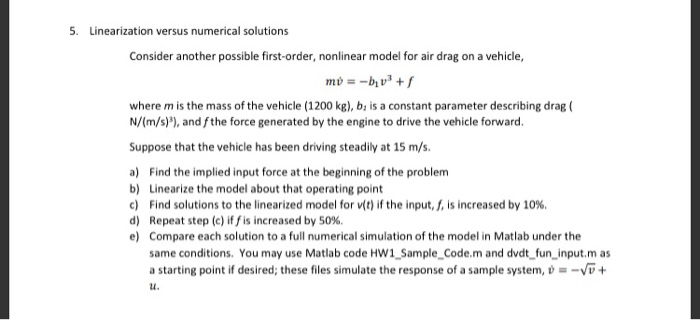 Solved 5. Linearization versus numerical solutions Consider | Chegg.com