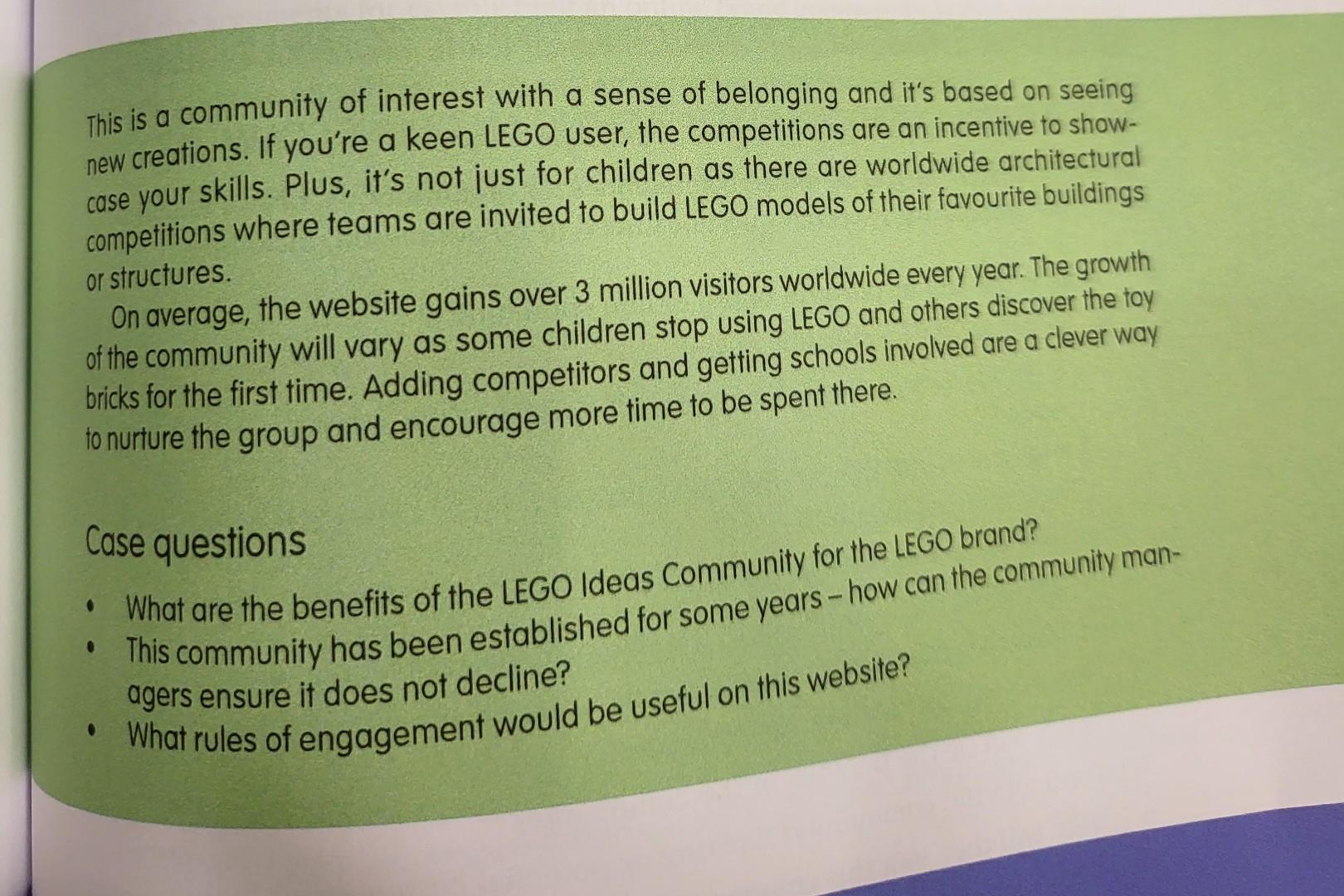 Solved CASE EXAMPLE 6.2 Lego® Ideas Community are recycled | Chegg.com