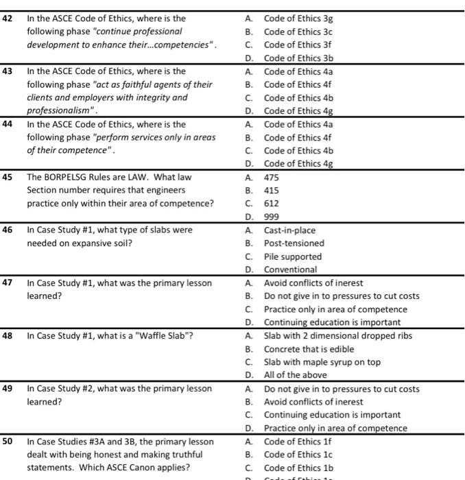 Solved A 42 In the ASCE Code of Ethics, where is the | Chegg.com
