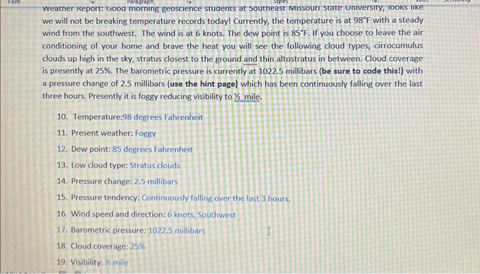 Solved weather keport: Good morning geoscience students at | Chegg.com
