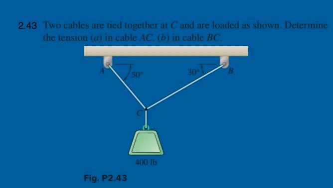Solved 2.43 Two cables are tied together at C and are loaded | Chegg.com