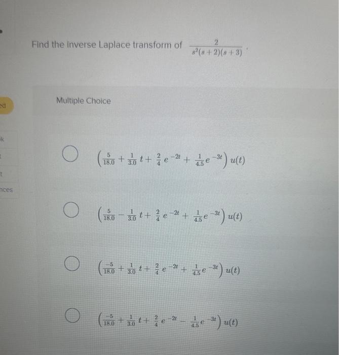 Solved Find the inverse Laplace transform of s2(s+2)(s+3)2 | Chegg.com