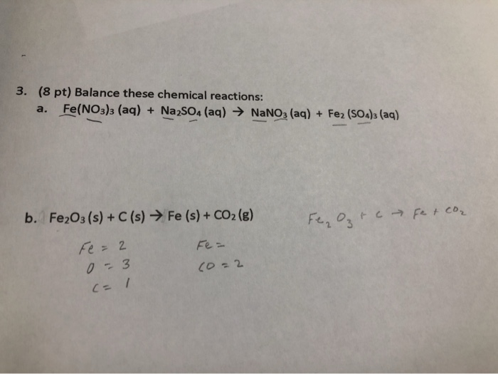 Solved 3. (8 pt) Balance these chemical reactions: Fe(NO3)3 | Chegg.com
