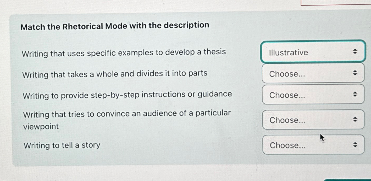 Solved Match the Rhetorical Mode with the descriptionWriting | Chegg.com