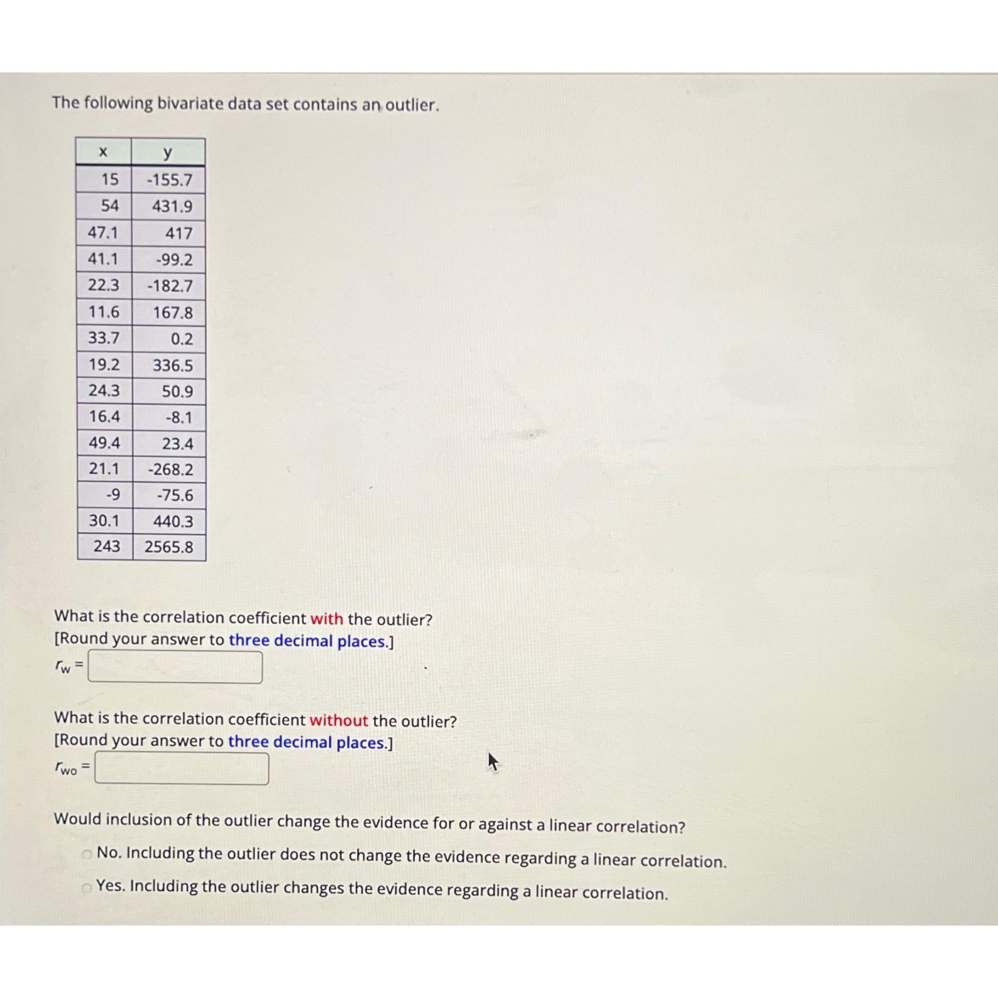 Solved The Following Bivariate Data Set Contains An 