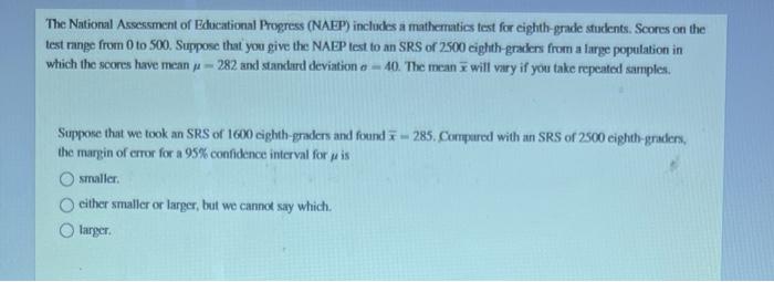 Solved The National Assessment of Educational Progress | Chegg.com
