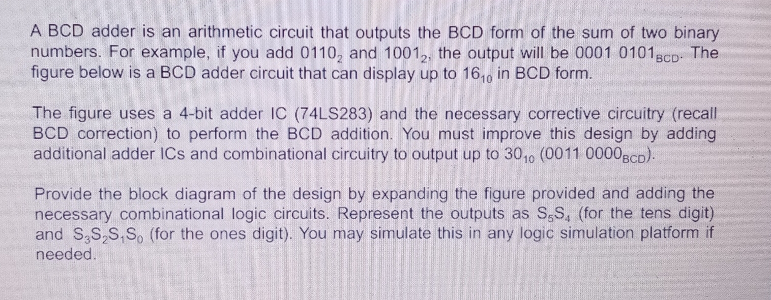 Solved A BCD adder is an arithmetic circuit that outputs the | Chegg.com