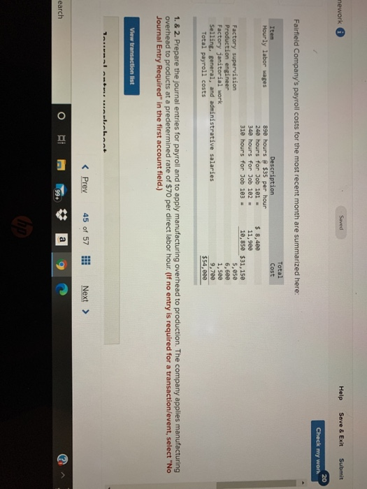Solved nework Saved Help Save & Exit Submit 20 Check my work | Chegg.com