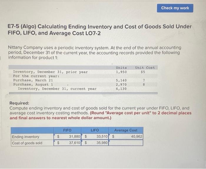 Solved E7-5 (Algo) Calculating Ending Inventory and Cost of | Chegg.com