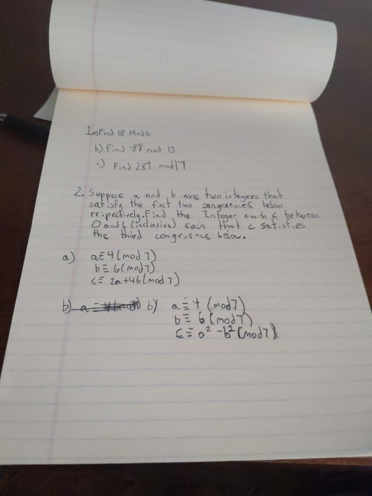 Solved Las Find 18 Mods b) Find -88 mod 13 c) Find 289 mod | Chegg.com