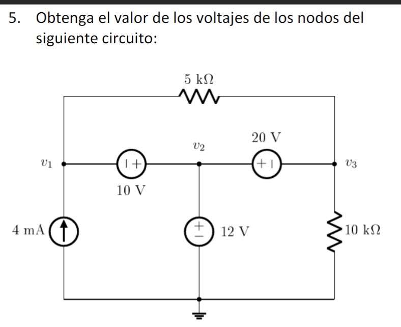 Solved Obtenga el valor de los voltajes de los nodos | Chegg.com