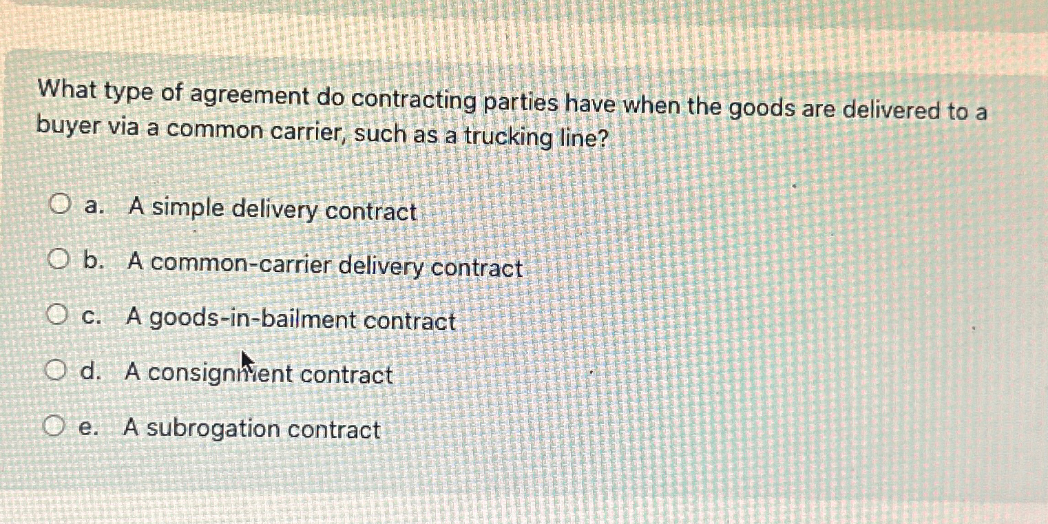 Solved What type of agreement do contracting parties have | Chegg.com