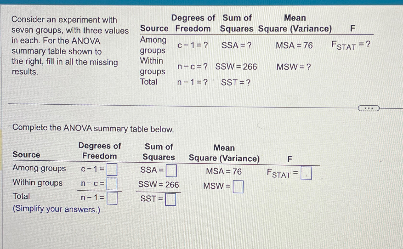 Solved \table[[\table[[Consider an experiment with],[seven | Chegg.com