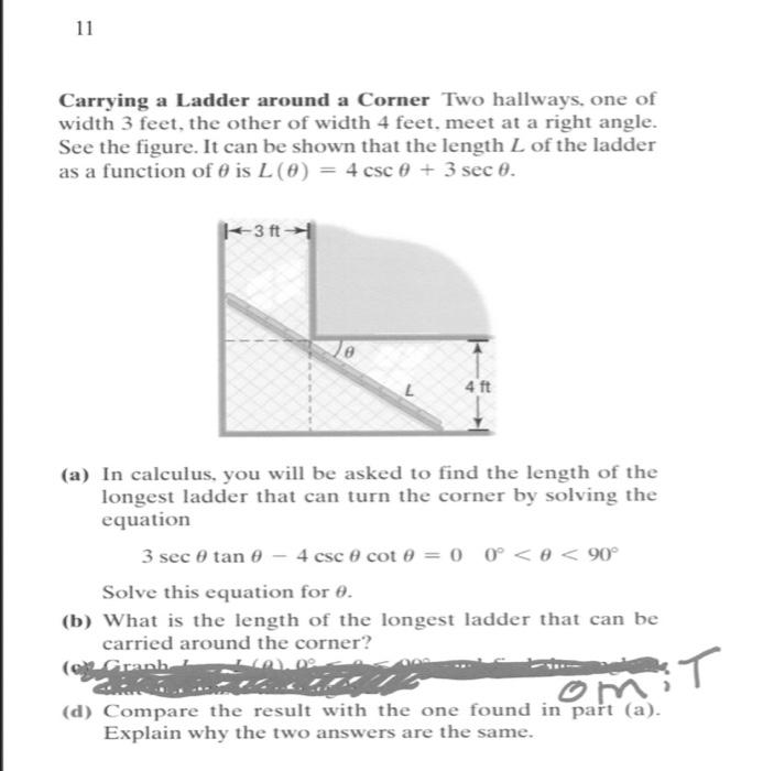 Solved 11 Carrying a Ladder around a Corner Two hallways, | Chegg.com