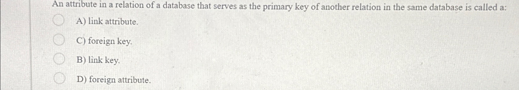 Solved An attribute in a relation of a database that serves | Chegg.com