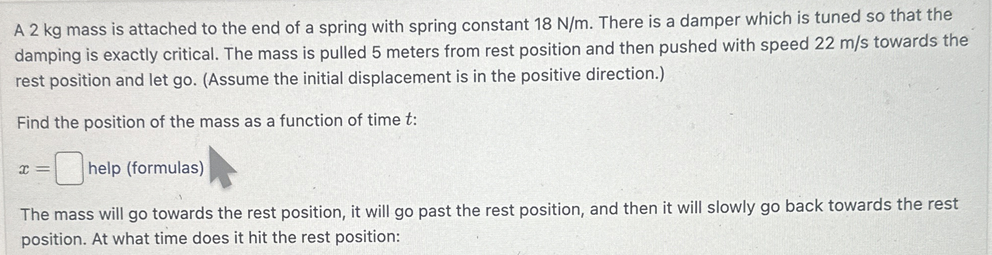 Solved A 2 ﻿kg mass is attached to the end of a spring with | Chegg.com