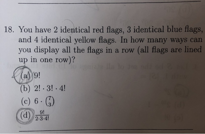 Solved 18. You have 2 identical red flags, 3 identical blue | Chegg.com