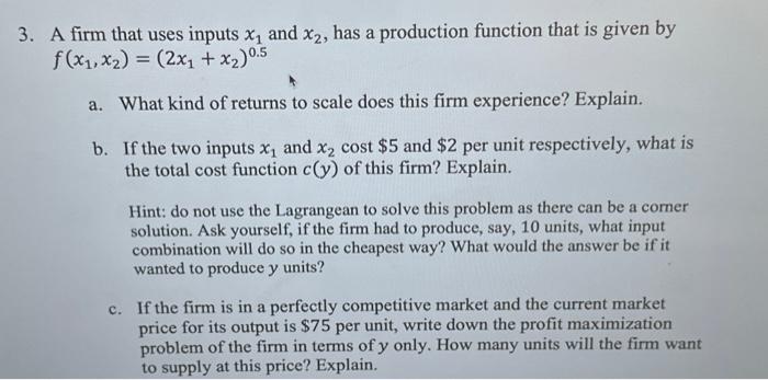 Solved A firm that uses inputs ( x_{1} ) and ( x_{2} ), has | Chegg.com