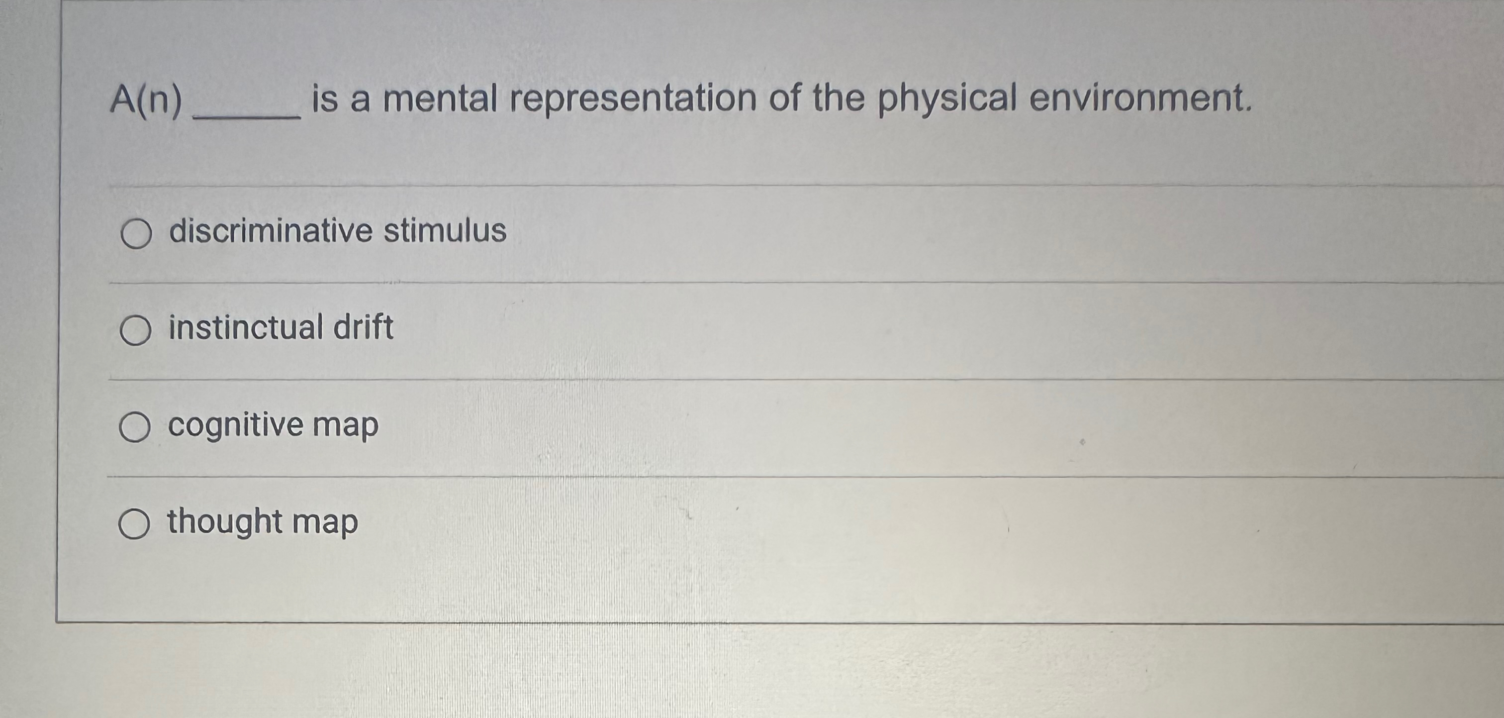 Solved A(n) ﻿is a mental representation of the physical | Chegg.com