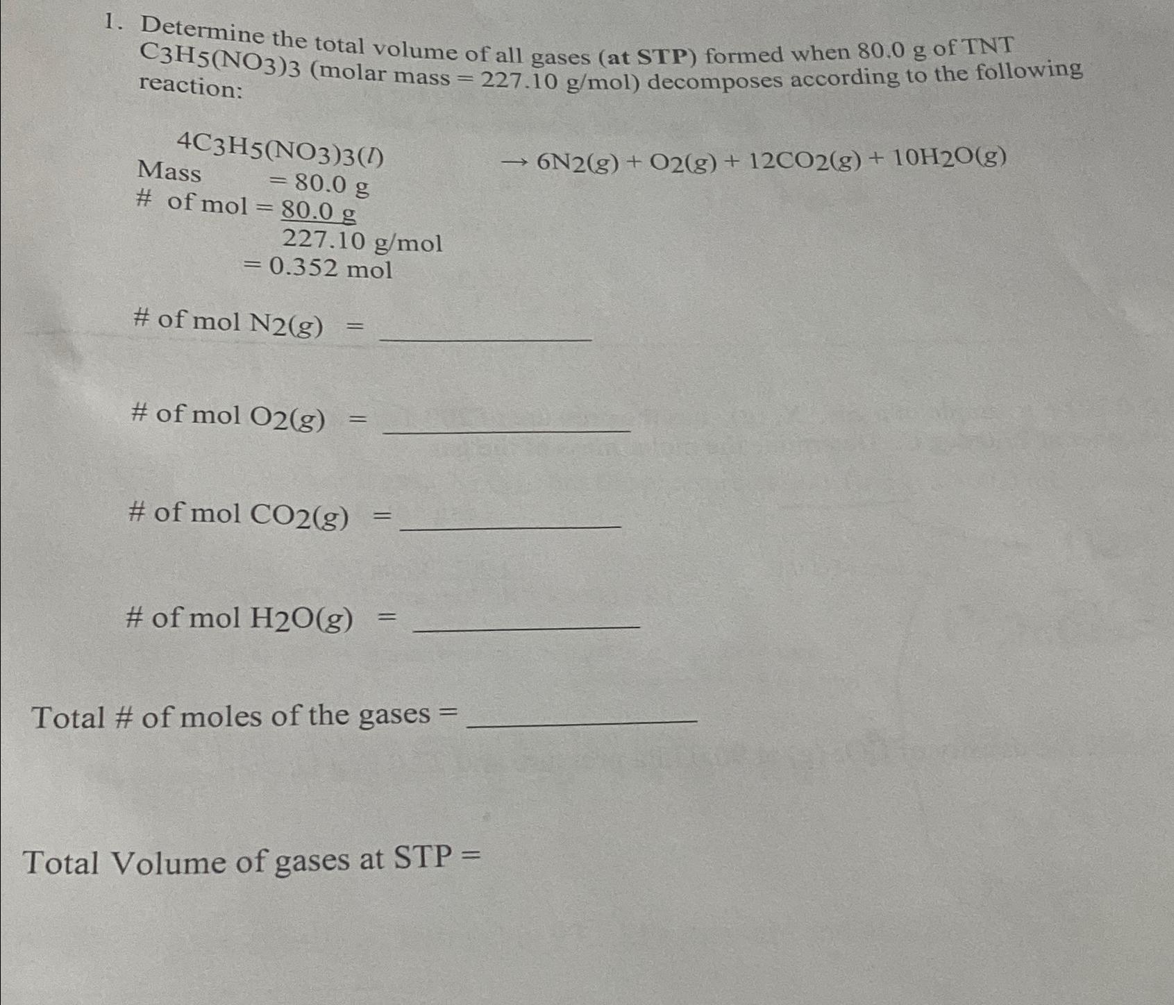 Solved Determine the total volume of all gases (at STP) | Chegg.com