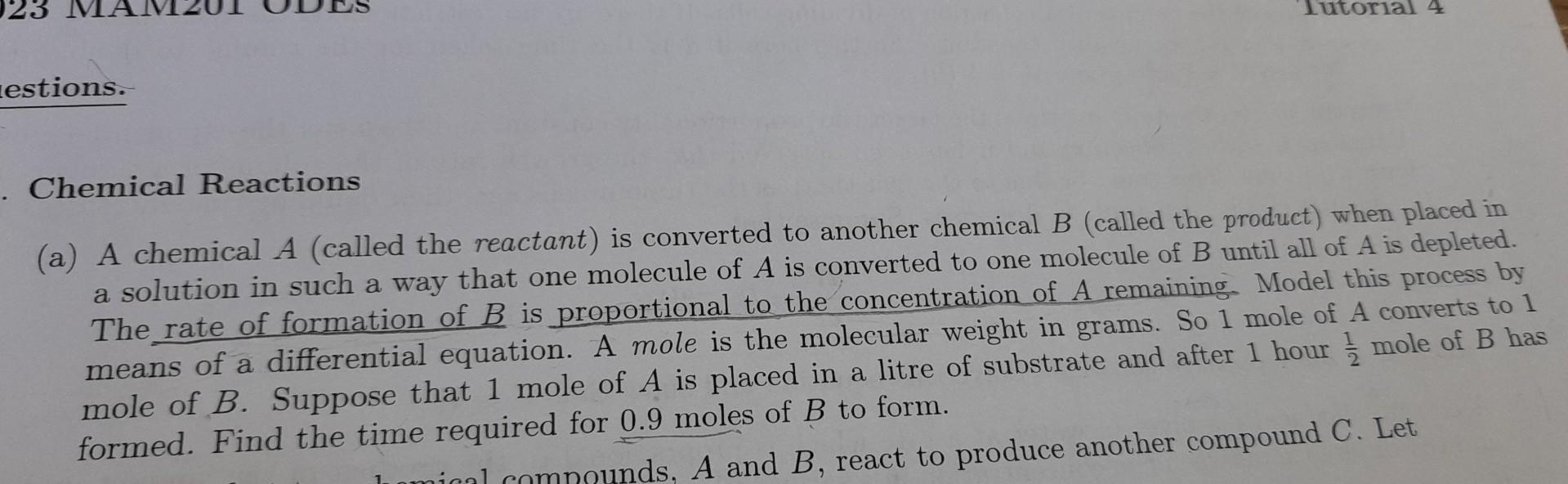 Solved Chemical Reactions (a) A chemical A (called the | Chegg.com