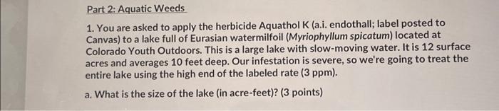 Solved Part 2: Aquatic Weeds 1. You are asked to apply the | Chegg.com