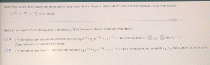 Solved Determine whether the given functions are linearly | Chegg.com