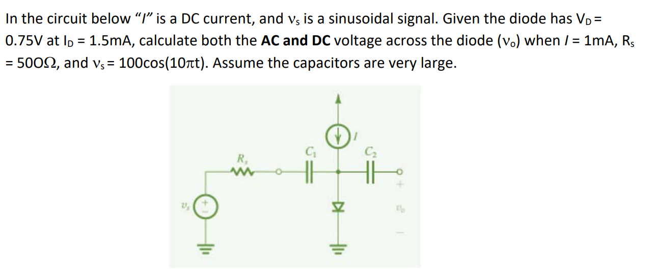 Solved In the circuit below " ﻿I" is a DC current, and vs | Chegg.com
