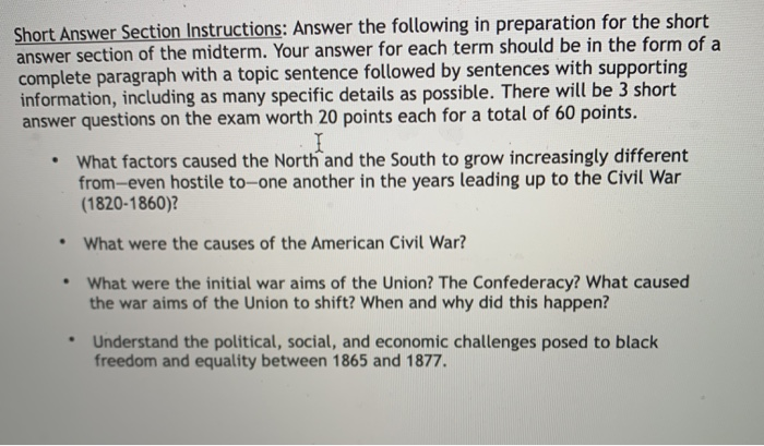 Short Answer Section Instructions: Answer the | Chegg.com