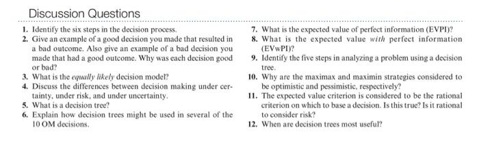 Solved Discussion Questions 1. Identify the six steps in the | Chegg.com