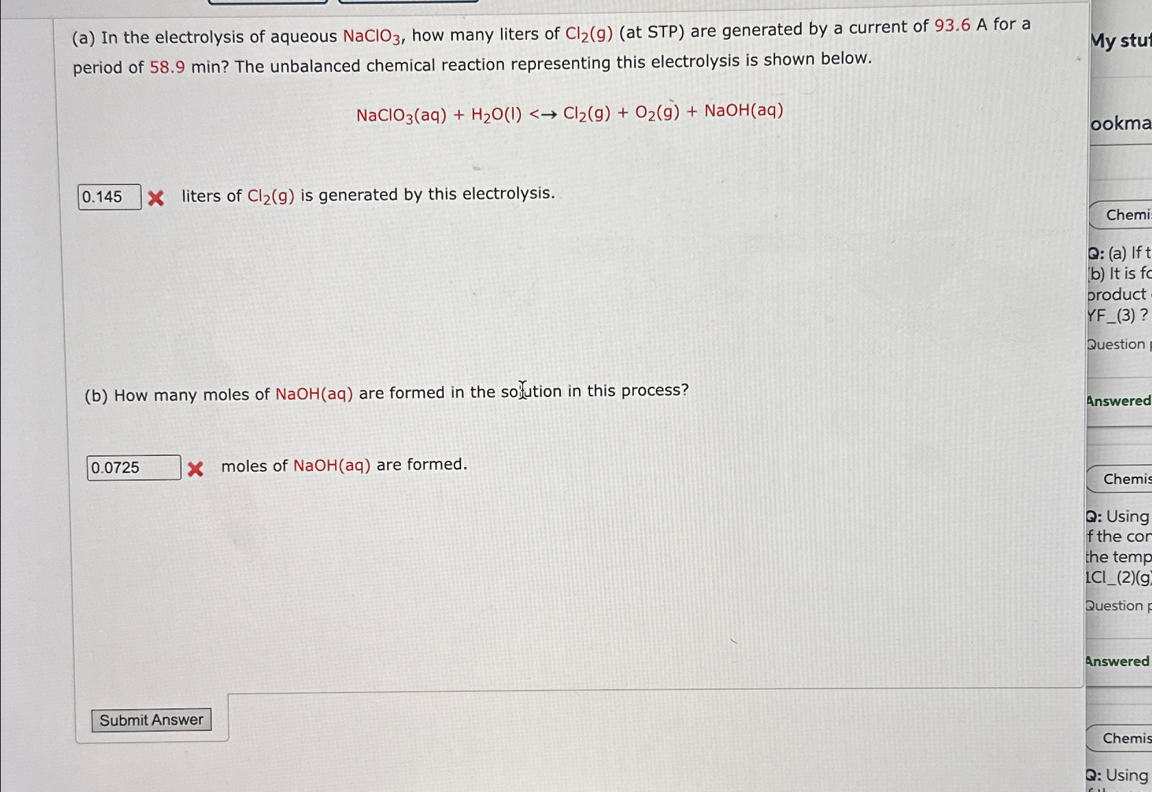 Solved (a) ﻿In the electrolysis of aqueous NaClO3, ﻿how many | Chegg.com