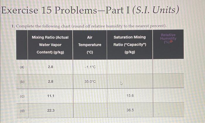 Solved Exercise 15 Problems-Part I (S.I. Units) | Chegg.com