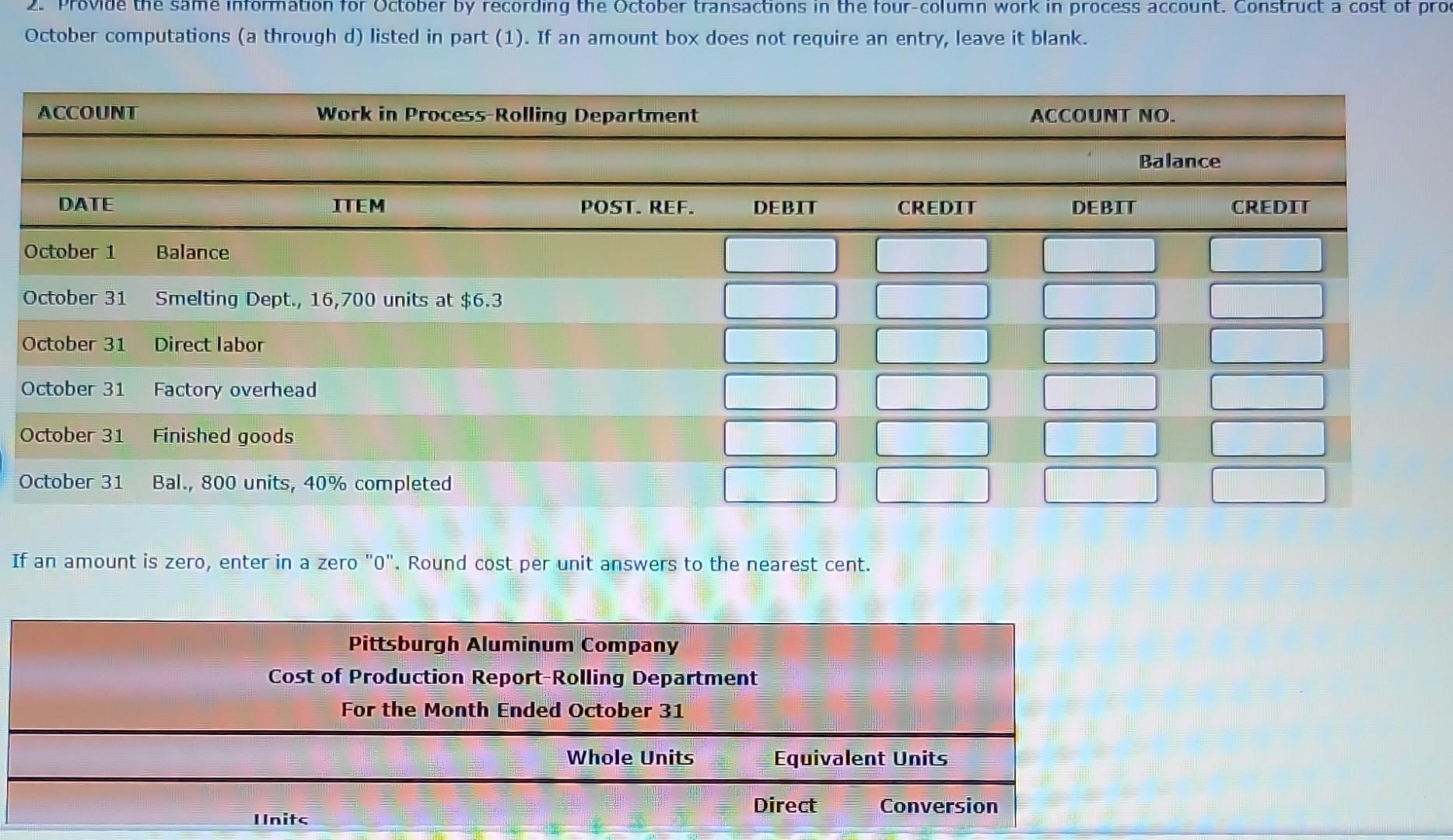 Solved Work in Process Account Data for Two Months; Cost of | Chegg.com