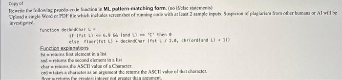 Solved Copy of Rewrite the following psuedo-code function in | Chegg.com
