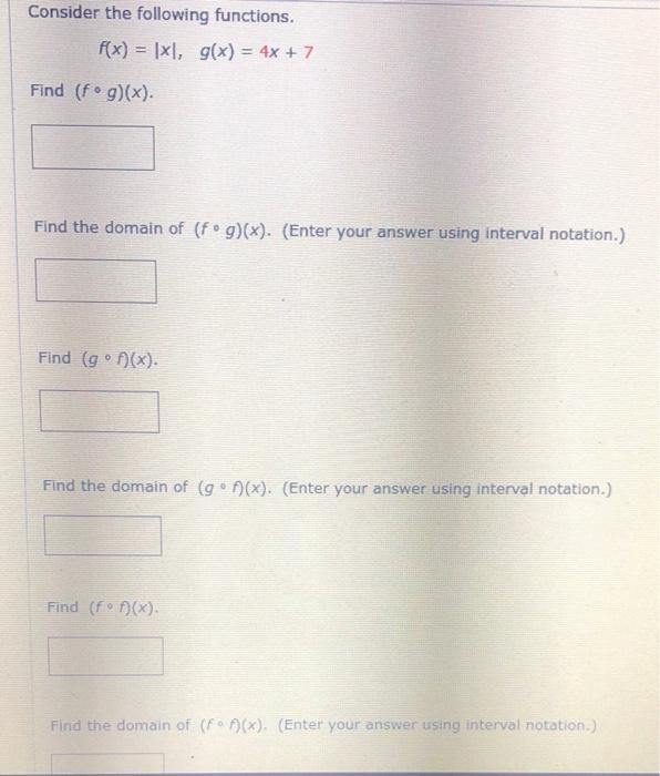 Solved Consider the following functions. f(x) = 1x1, g(x) = | Chegg.com