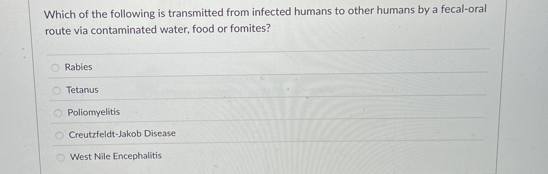Solved Which of the following is transmitted from infected | Chegg.com