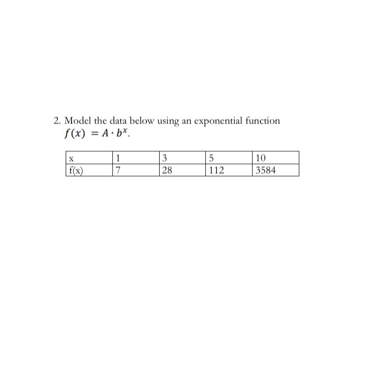 Solved Model the data below using an exponential function | Chegg.com