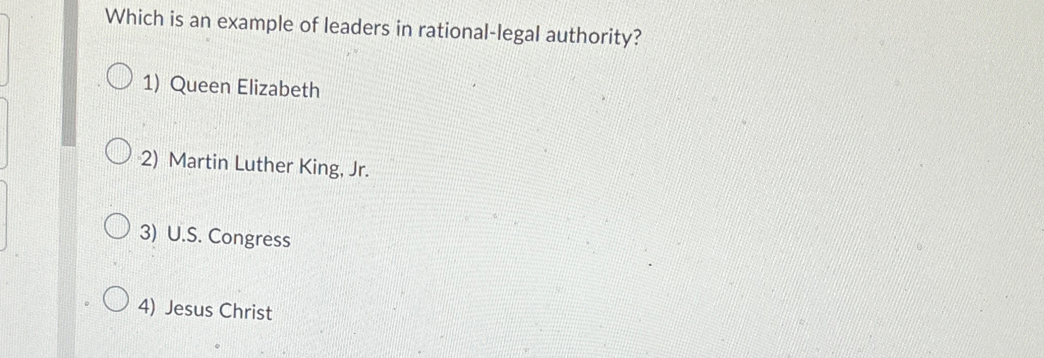 Solved Which is an example of leaders in rational-legal | Chegg.com